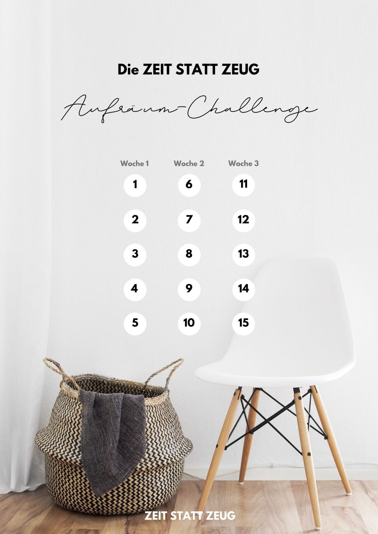 Printable zur ZEIT STATT ZEUG Aufräum-Challenge 2020 - Emma Bee